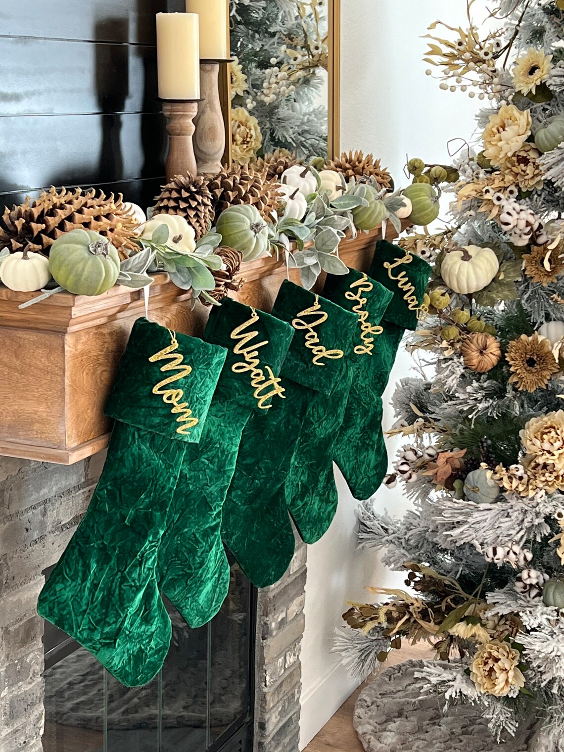 Green Personalized Stocking, Green Velvet Christmas Stocking ...