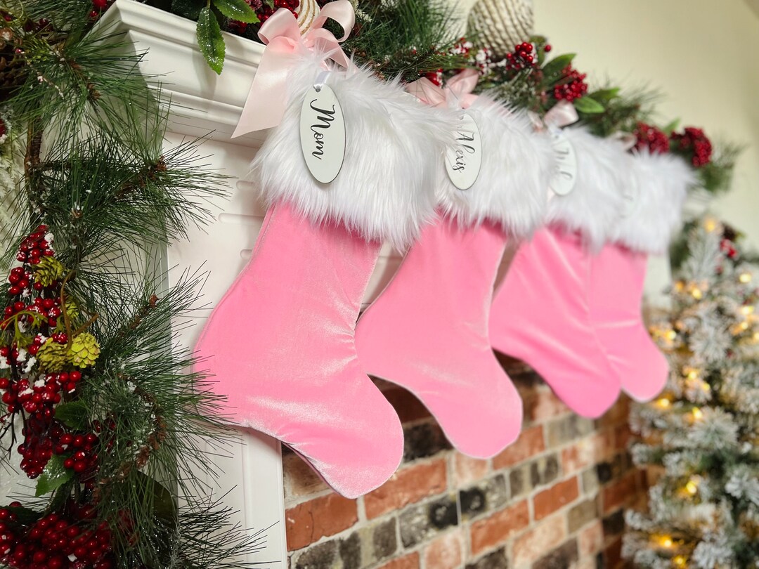 Bubblegum Pink Velvet Christmas Stocking, Faux Fur Christmas Stocking ...