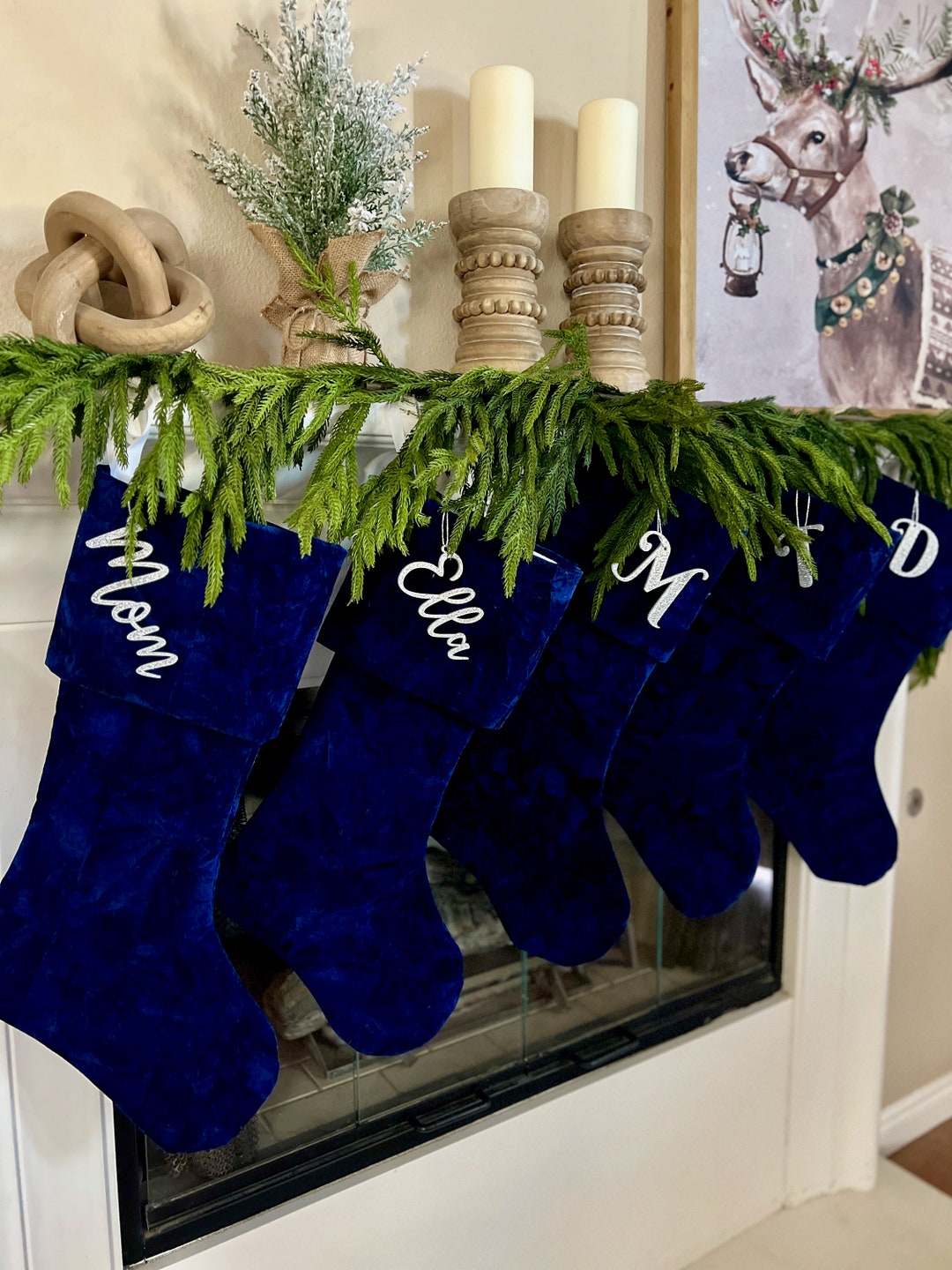 Blue Christmas Stocking, Blue Velvet Christmas Stocking, Personalized ...