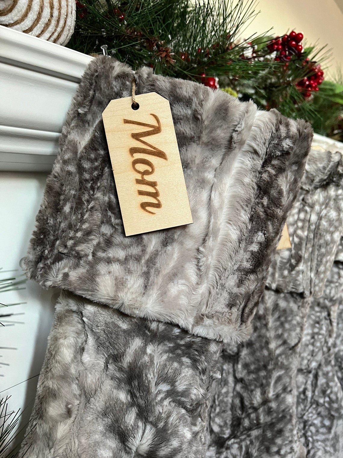 Charcoal Fawn Christmas Stocking, Faux Fur Christmas Stocking ...