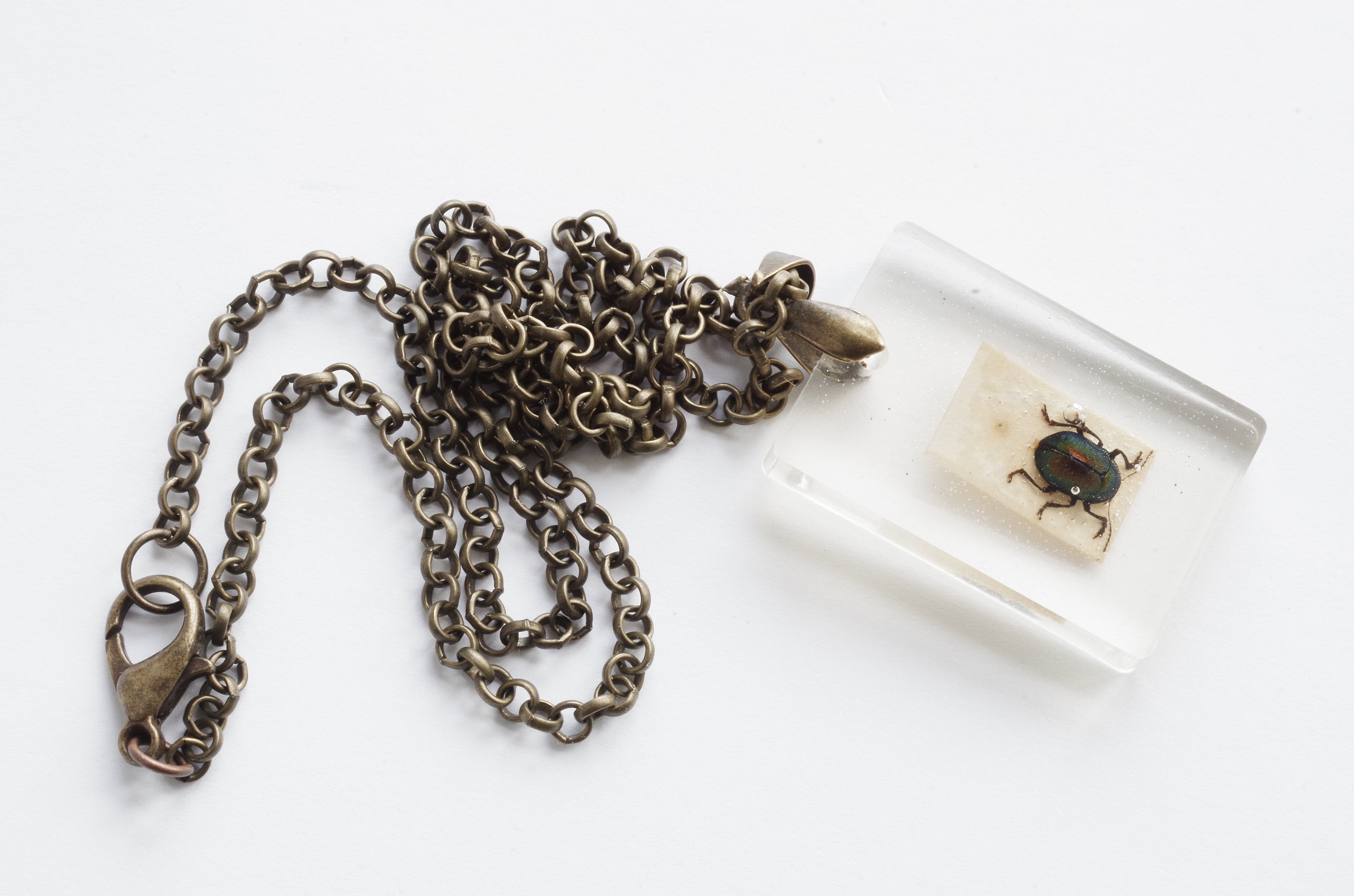 Small Beetle Necklace, Iridescent Beetle, Antique Necklace, Unique ...