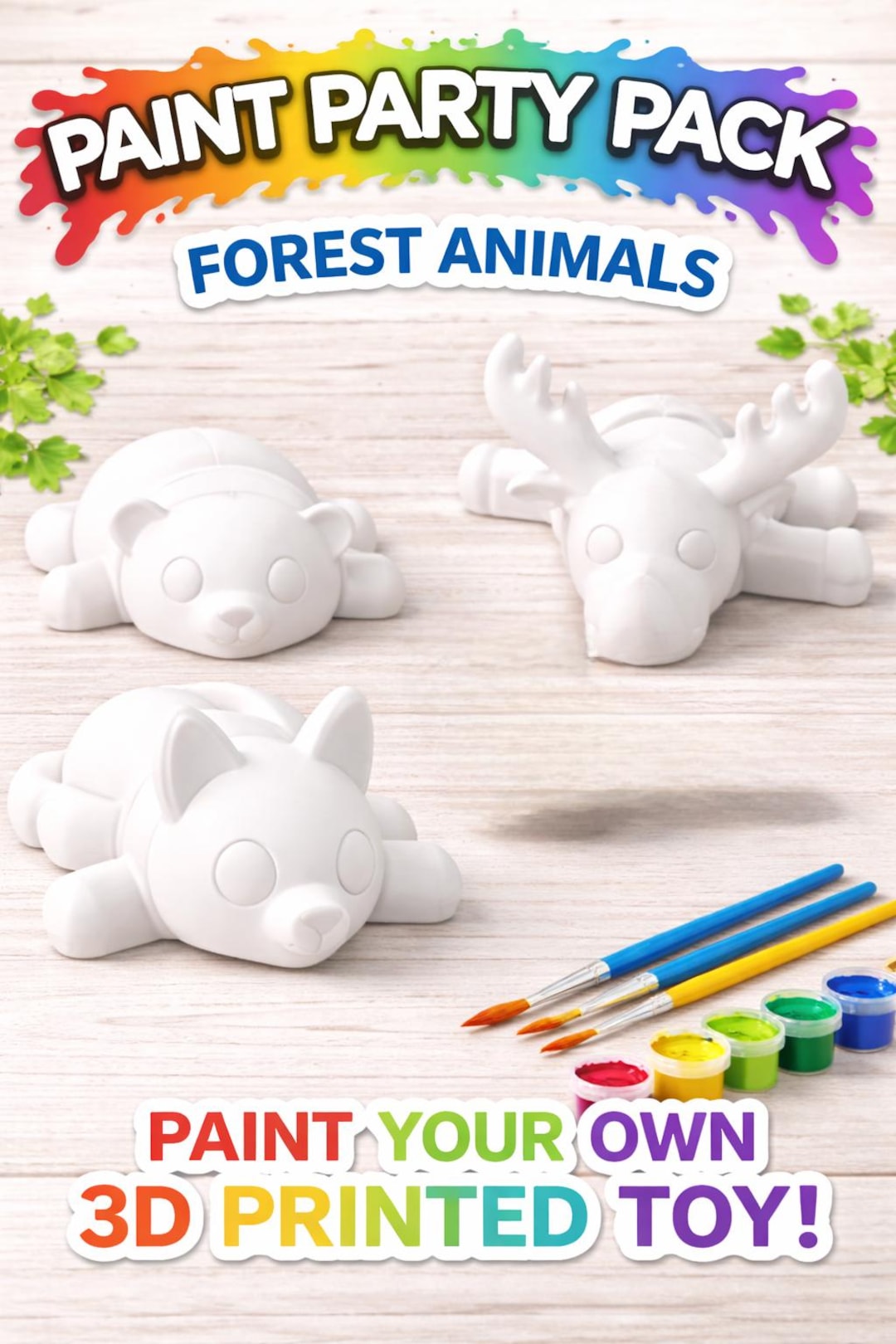 Paint Your Own Forest Animals | 3D Printed Paint Party Pack | Kids ...