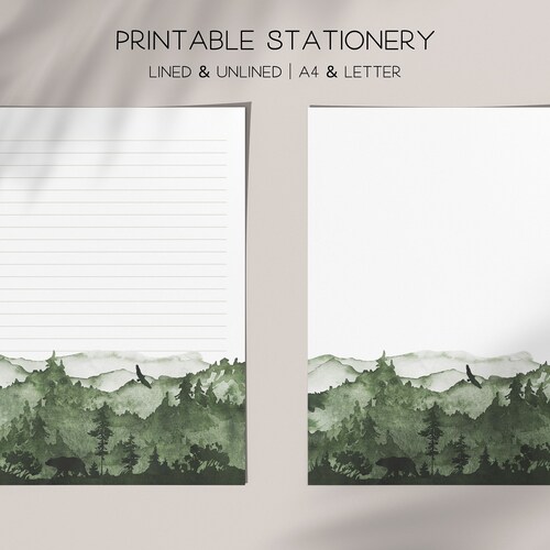 Forest Printable Stationery Paper / Trees Printable Stationary - Etsy