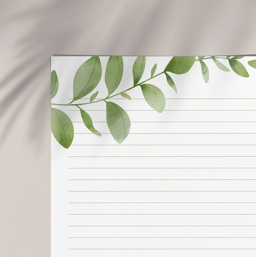 Printable Botanical Letter Writing Paper, Digital Download, Greenery ...
