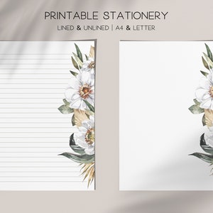 Printable Watercolor Botanical Letter Writing Paper Digital - Etsy