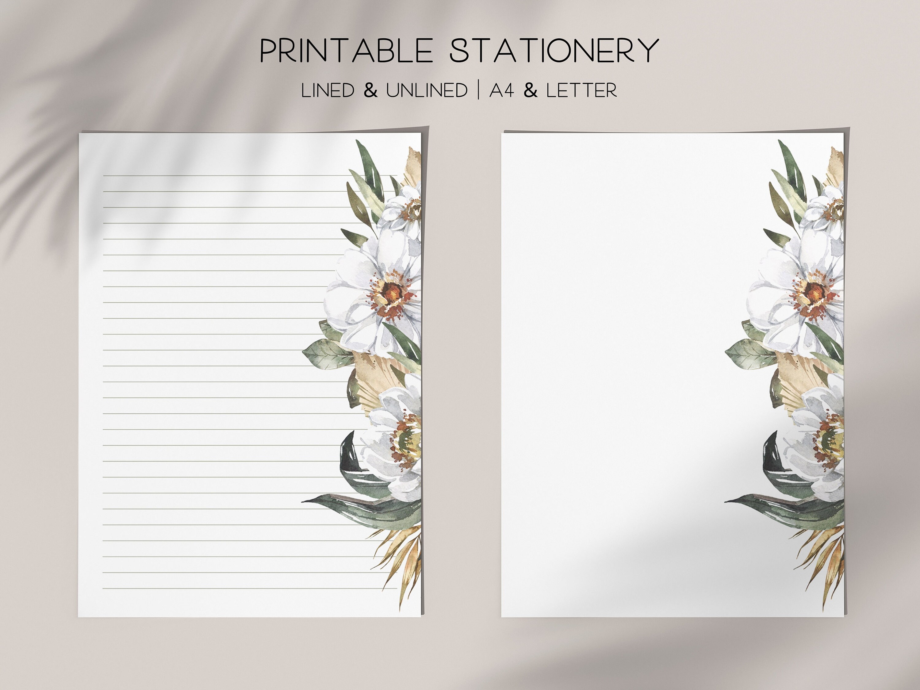 Printable Big Flowers Botanical Letter Writing Paper Digital - Etsy UK