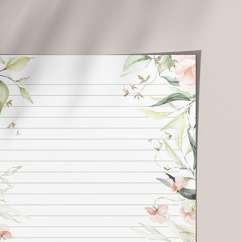 Botanical Floral Letter Writing Paper, Digital Download, Soft Flowers4 ...