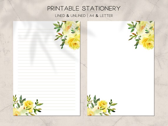 Yellow Rose Flowers Printable Stationery Digital Download - Etsy