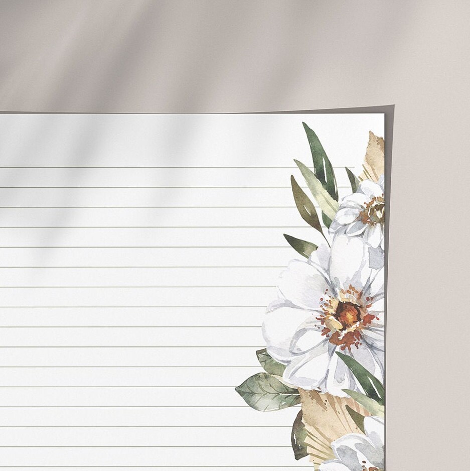 Printable Big Flowers Botanical Letter Writing Paper Digital - Etsy UK