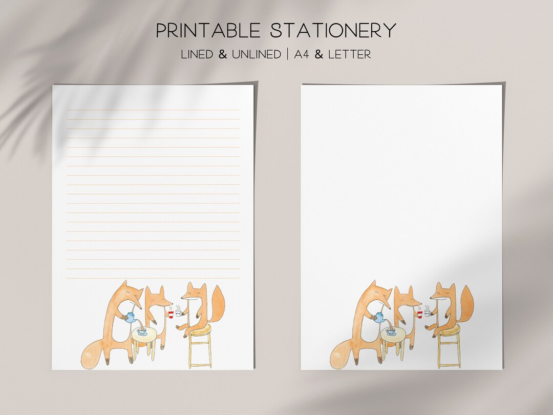 Fox Teatime Letter Writing Paper, Digital Download, Watercolor Foxes ...