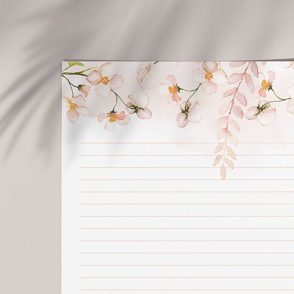 Floral Pink Letter Writing Paper, Digital Download, Spring Mood Flower ...
