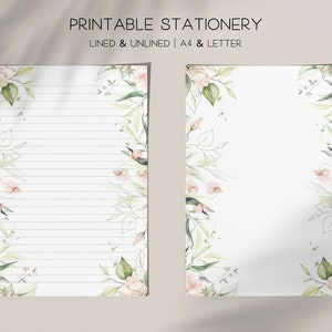 Botanical Floral Letter Writing Paper, Digital Download, Soft Flowers4 ...