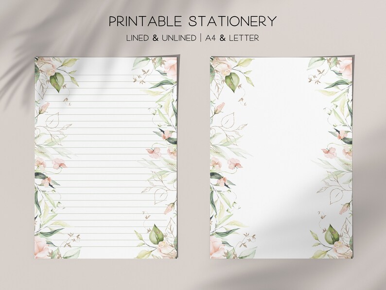 Botanical Floral Letter Writing Paper, Digital Download, Soft Flowers4 ...