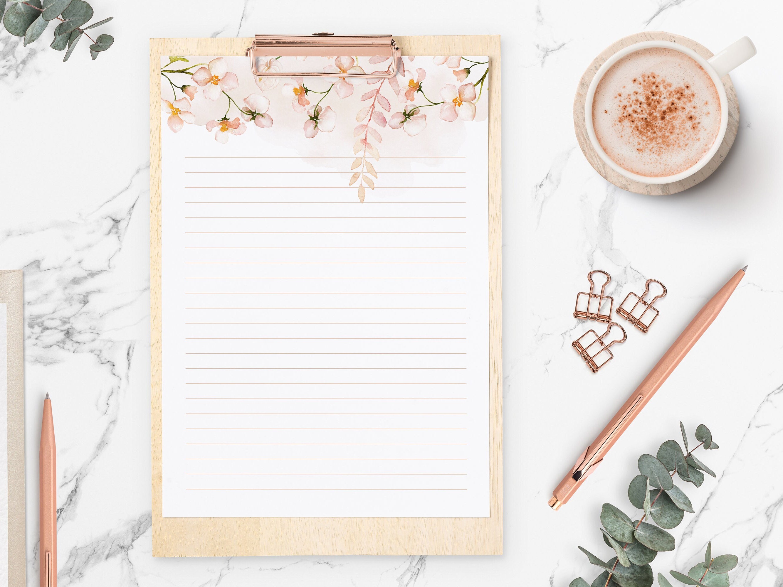 Floral Pink Letter Writing Paper, Digital Download, Spring Mood Flower ...