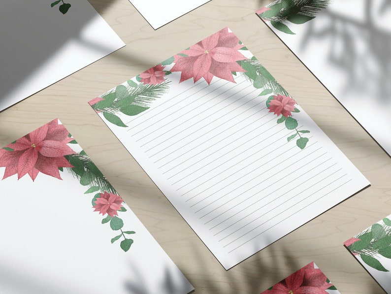 Botanical Pink Flowers Printable Stationery, Digital Download, Floral ...