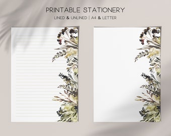 Botanical Floral Letter Writing Paper, Digital Download, Soft Flowers4 ...