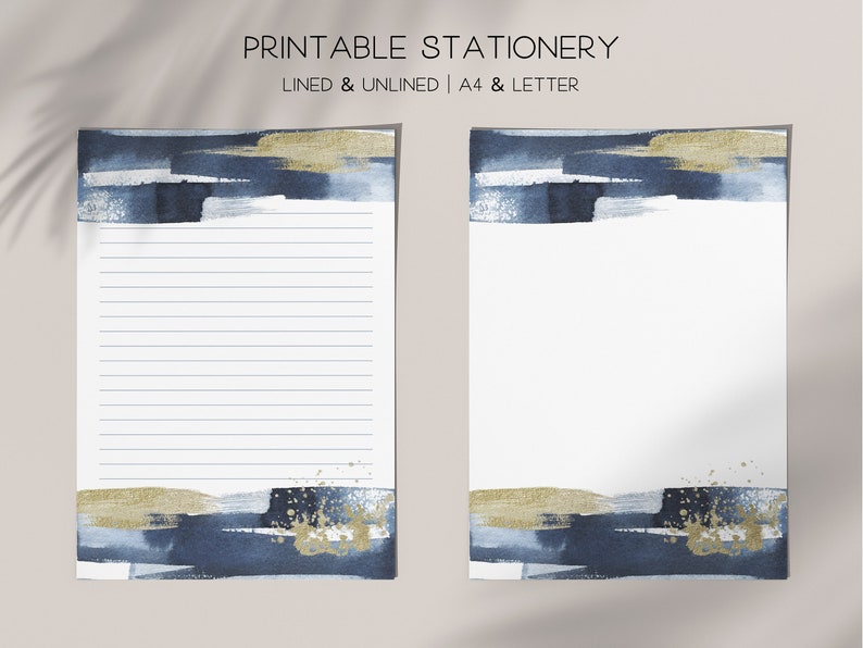 Printable Watercolor Abstract Navy Gold Letter Writing Paper Di Printable Watercolor Abstract Navy Gold Letter Writing Paper Di