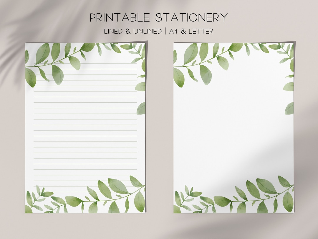 Printable Botanical Letter Writing Paper, Digital Download, Greenery ...