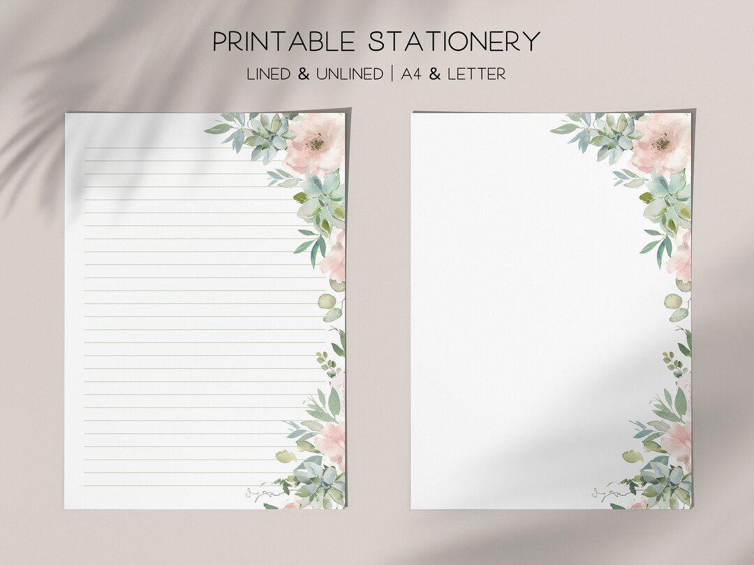 Rose Succulent Letter Writing Paper Digital Download - Etsy