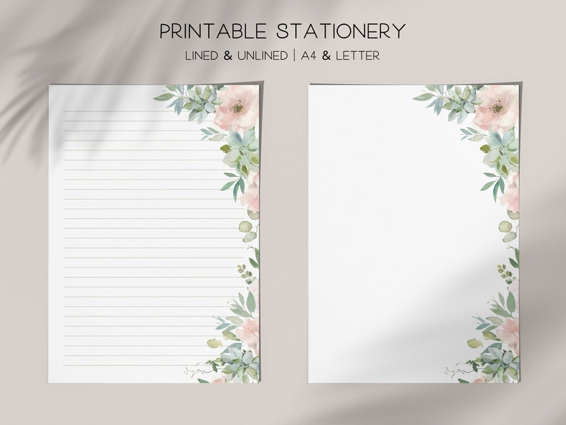 Rose Succulent Letter Writing Paper Digital Download - Etsy 日本