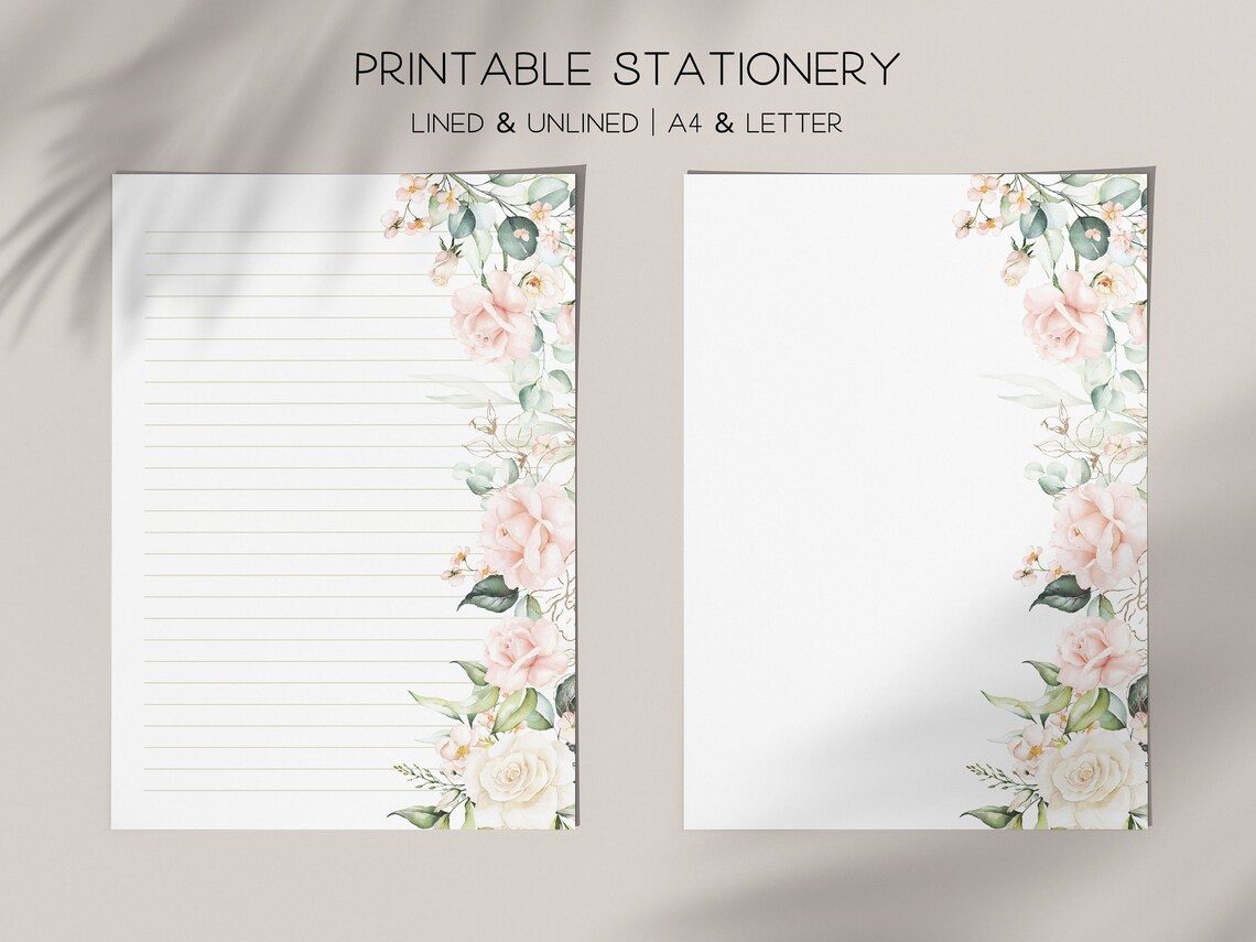 Blooming Floral Letter Writing Paper, Digital Download, Elegant Flower ...