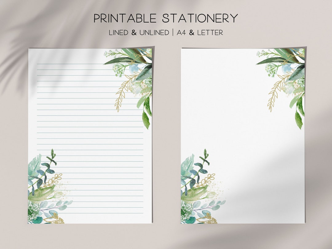 Golden Greenery Letter Writing Paper, Digital Download, Botanical ...