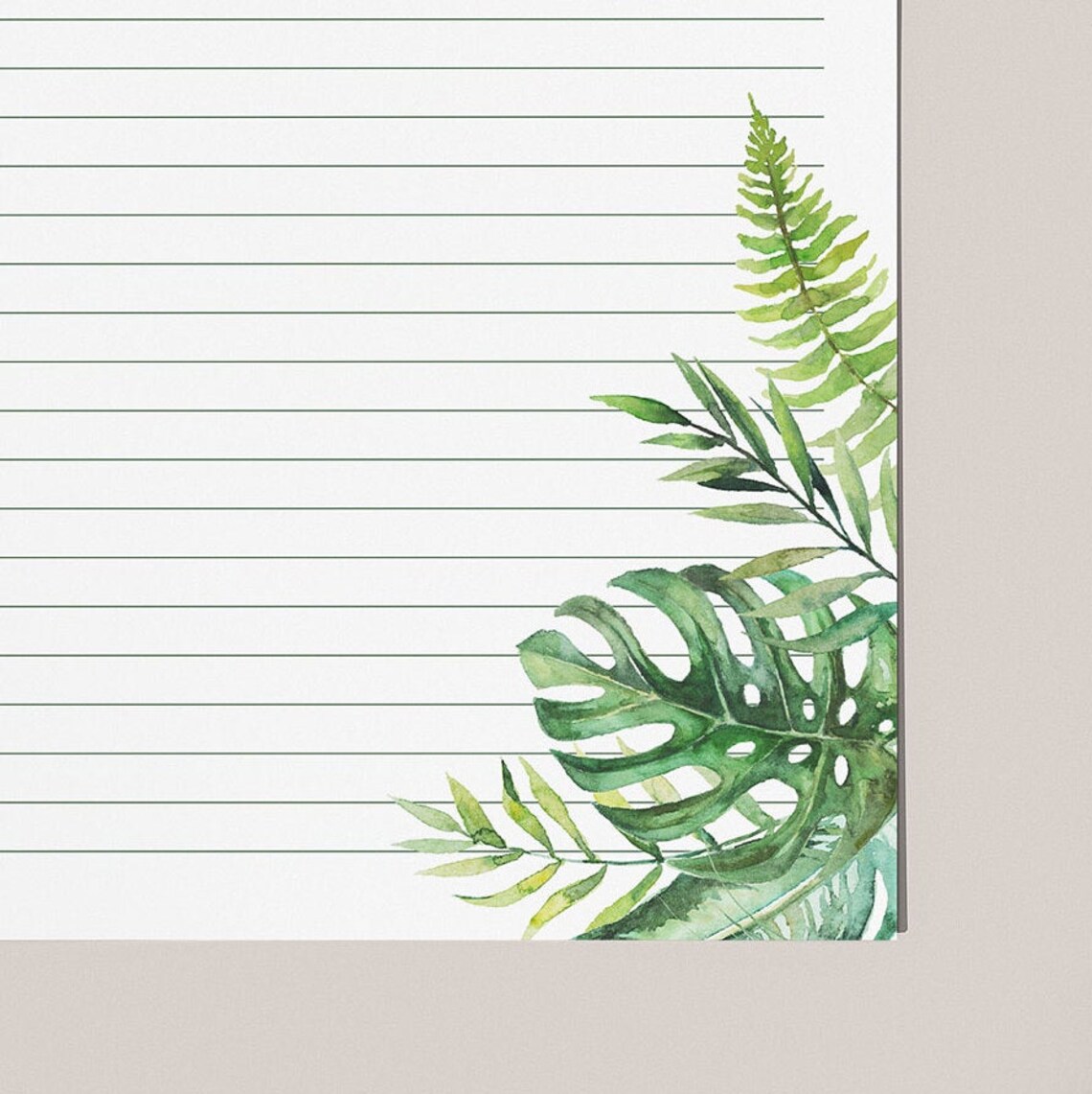 Tropical Jungle Botanical Letter Writing Paper, Digital Download, Green ...