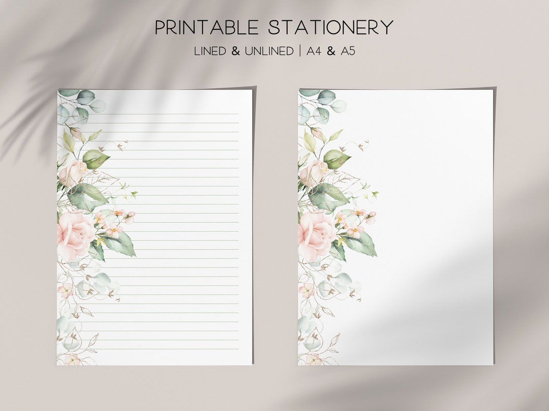 Printable Botanical Floral Letter Writing Paper, Digital Download, Soft ...