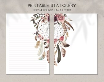 Writing Paper 8.5x11 Memo Sheet A4 Lined Unlined Note Boho Feathers ...