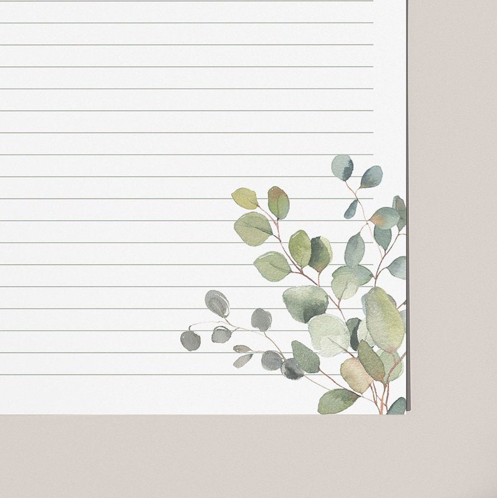 Printable Eucalyptus Letter Writing Paper, Digital Download, Greenery ...