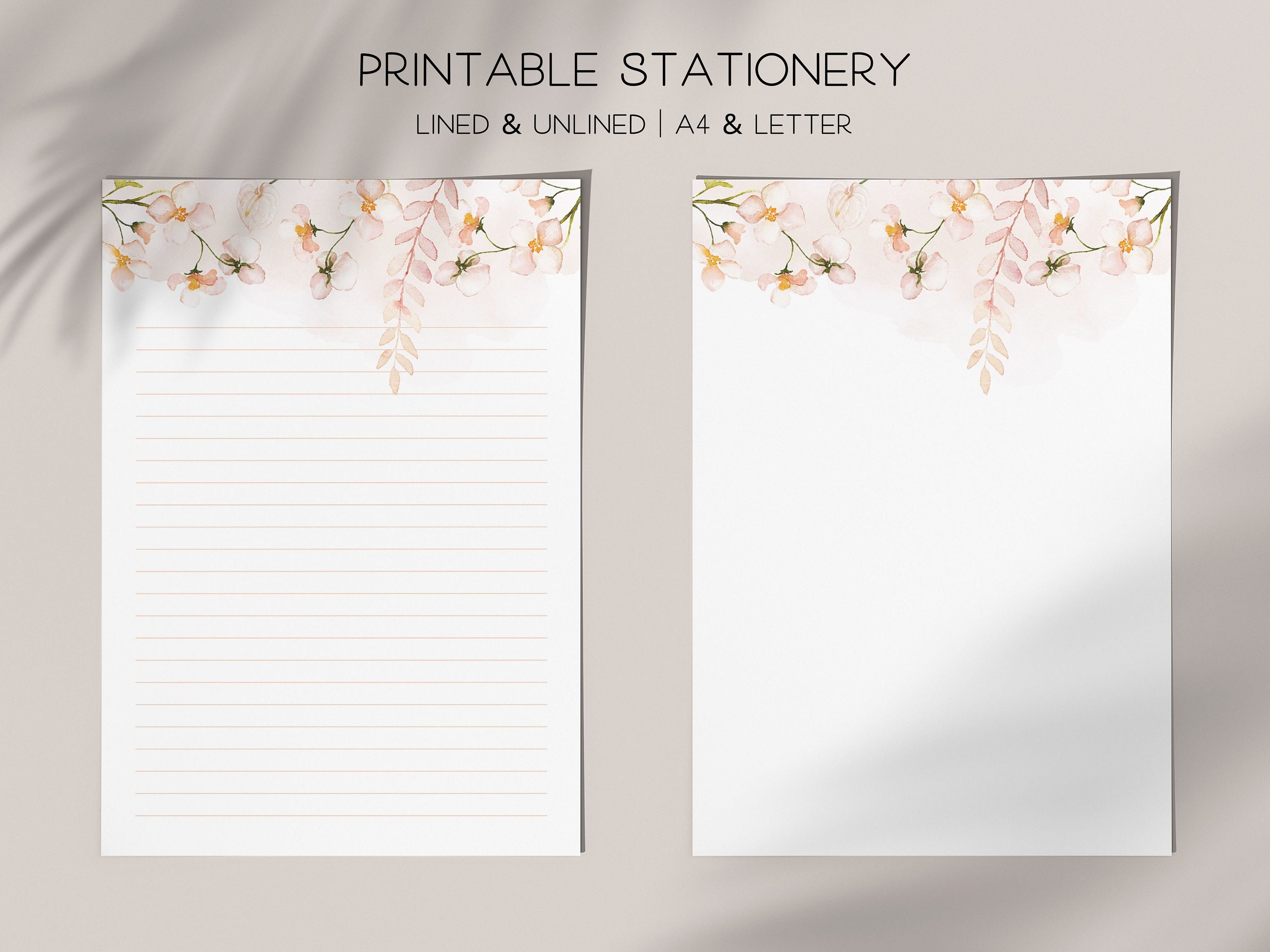 Floral Pink Letter Writing Paper, Digital Download, Spring Mood Flower ...