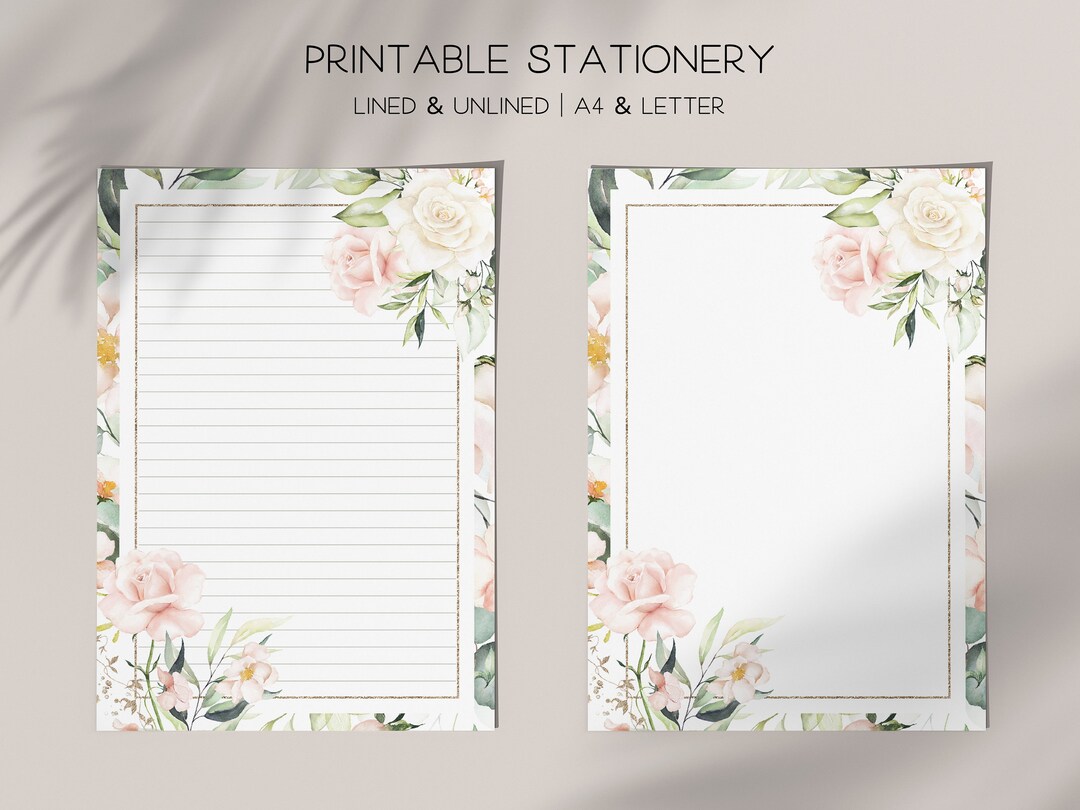Floral Frame Letter Writing Paper, Digital Download, Gold Line ...