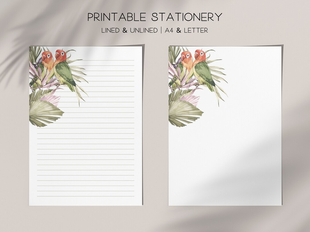 Botanical Birds Letter Writing Paper, Digital Download, Greenery ...