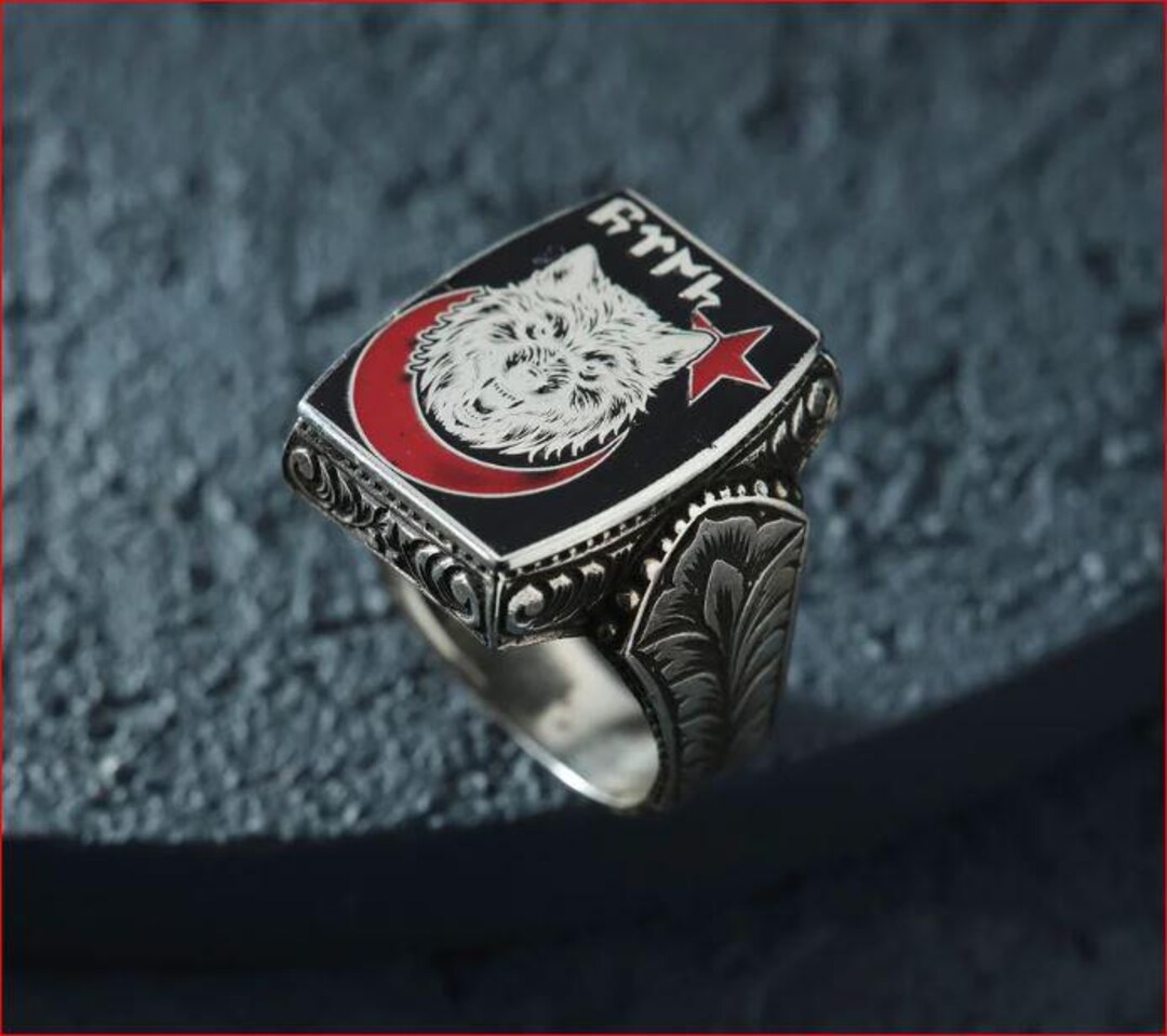 Crescent and Star Turkish Gray Wolf Ring - Etsy