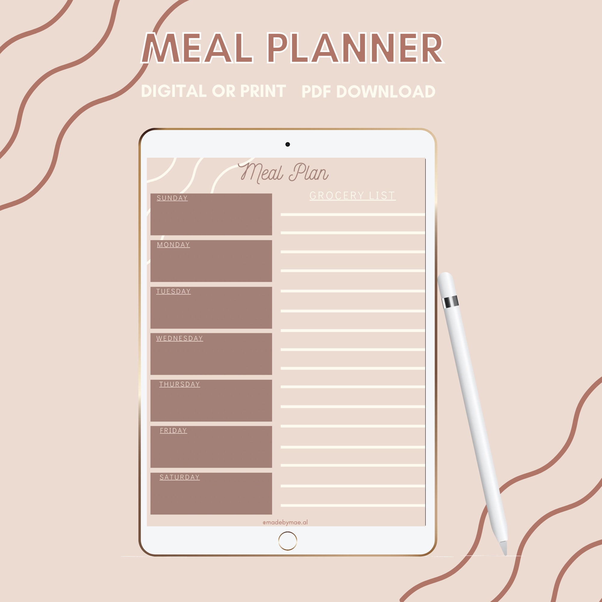 Digital Meal Planner 1 Page PDF Download Printable Goodnotes Notability ...