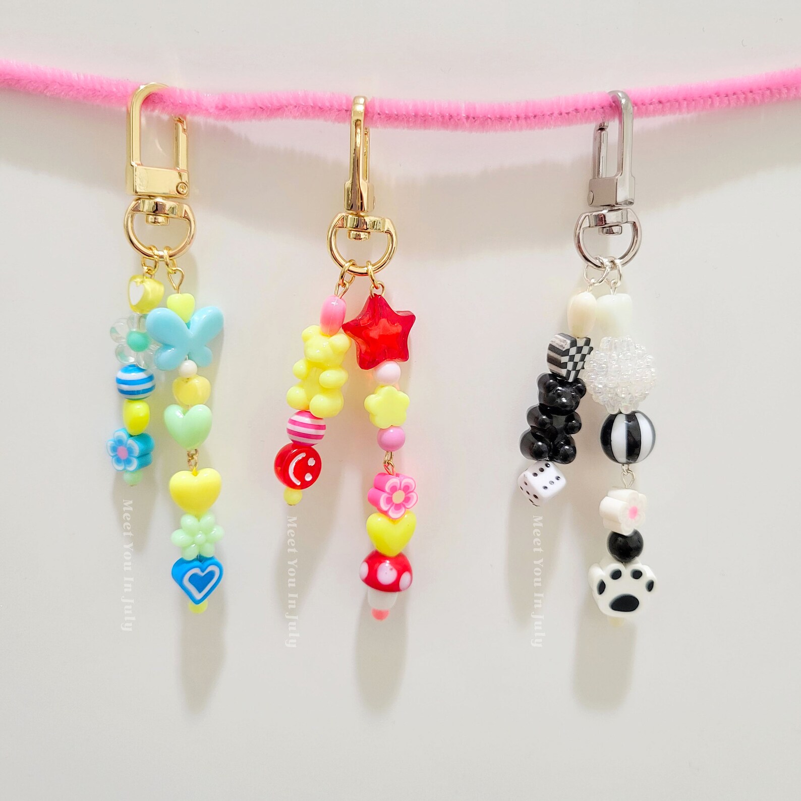 Beaded Keychains Cute Beaded Bag Charms Y2K Style 90s Keychain Colorful ...
