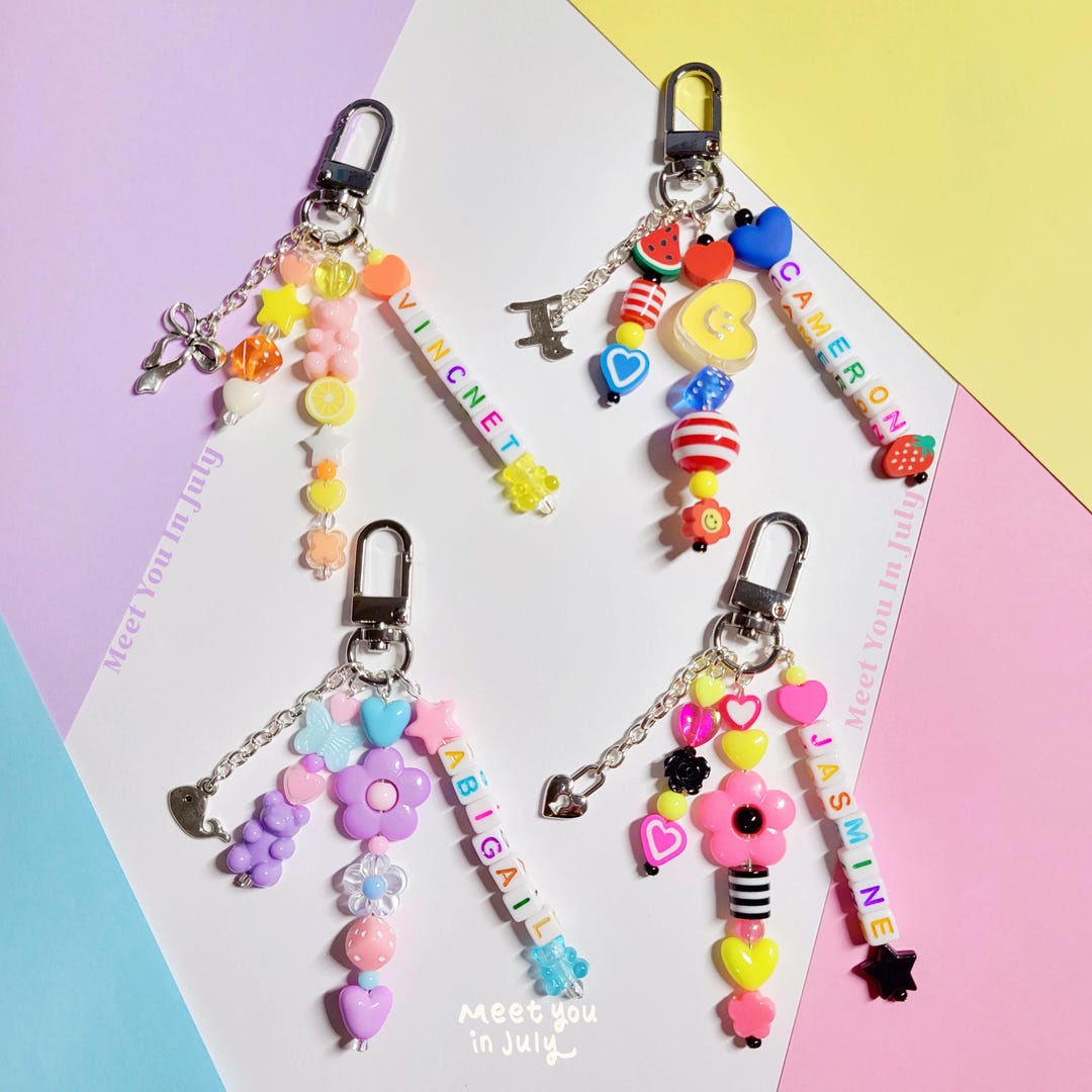 Beaded Custom Keychain Personalized Name Word Keychain Chunky Keychain ...