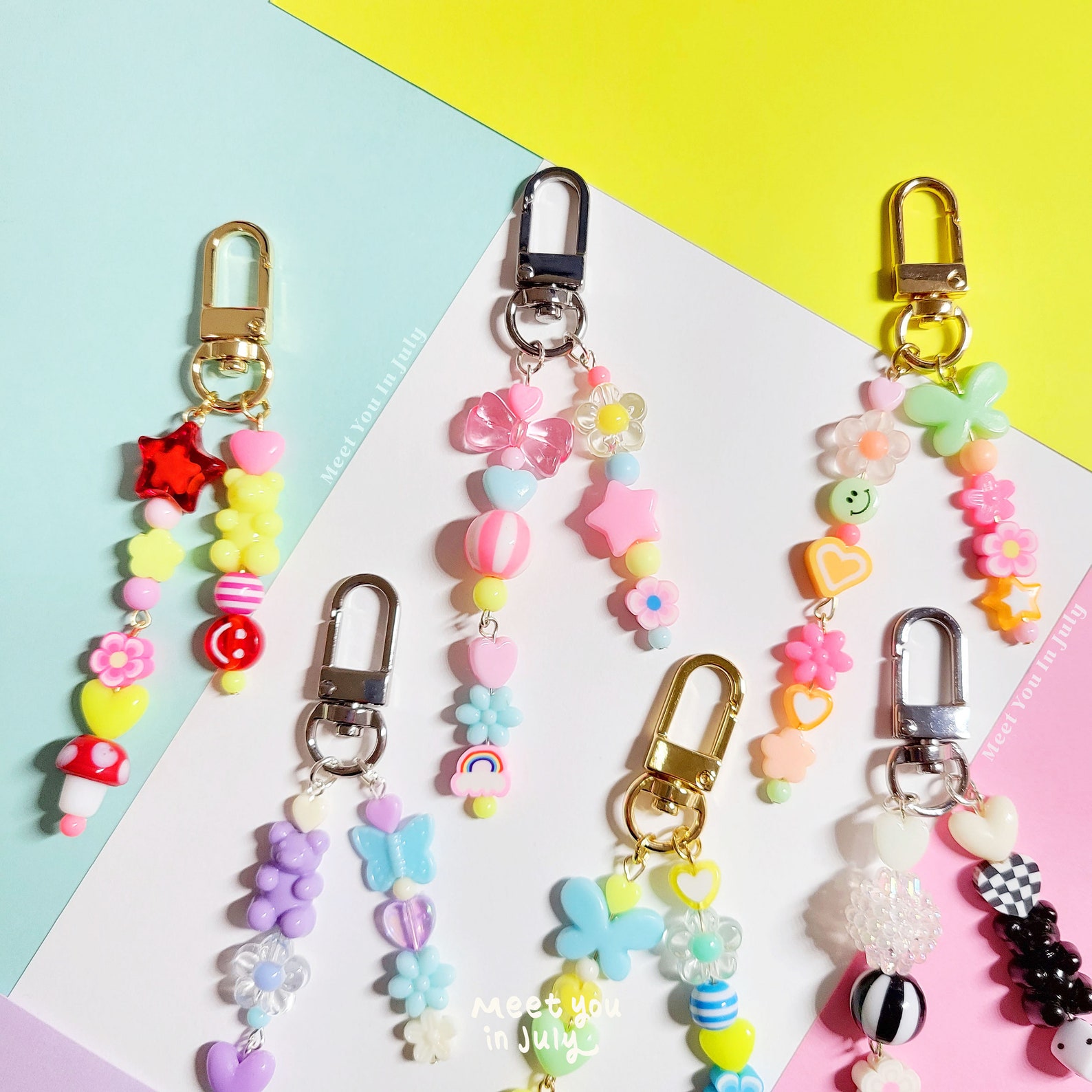 Beaded Keychains Cute Beaded Bag Charms Y2K Style 90s Keychain Colorful ...