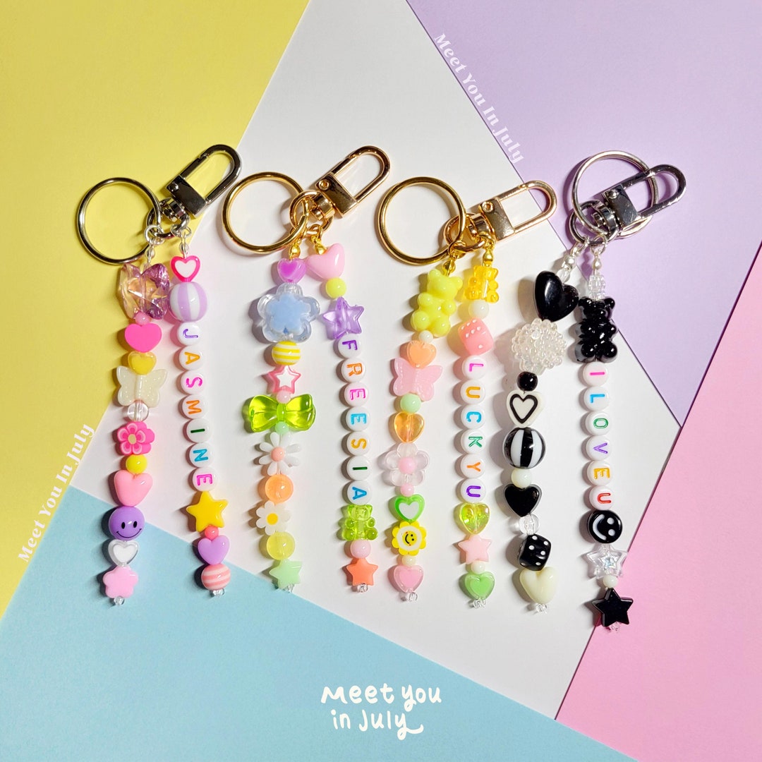 Custom Beaded Keychain Bag Charms Personalized Cute Trendy Keychains ...