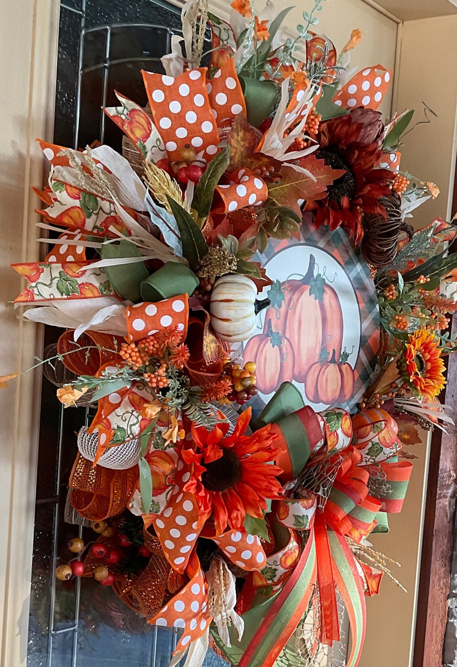 Large Fall Pumpkin Wreath, Sunflower Autumn Wall Decor, Fall Sunflower ...