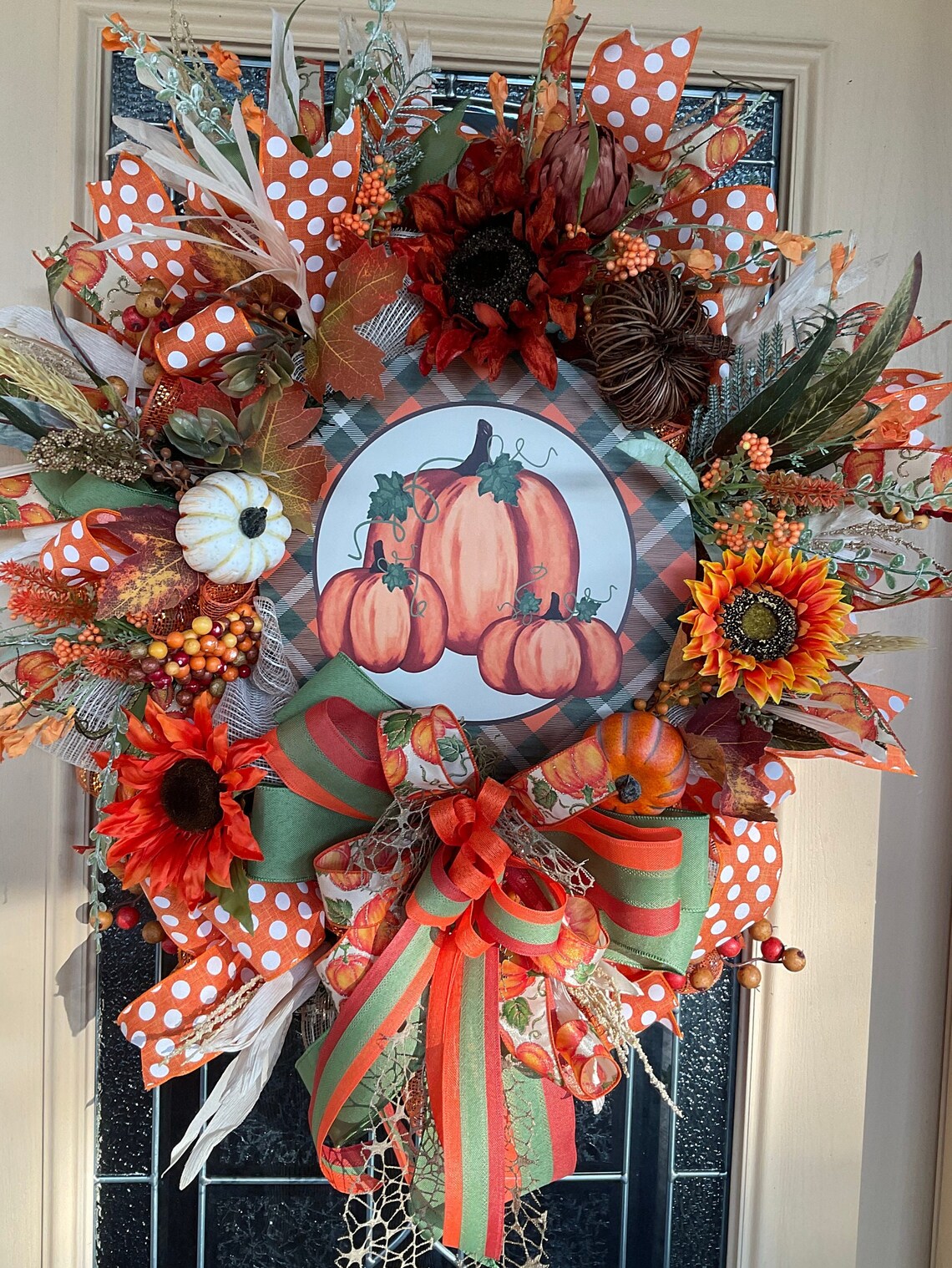 Large Fall Pumpkin Wreath, Sunflower Autumn Wall Decor, Fall Sunflower ...
