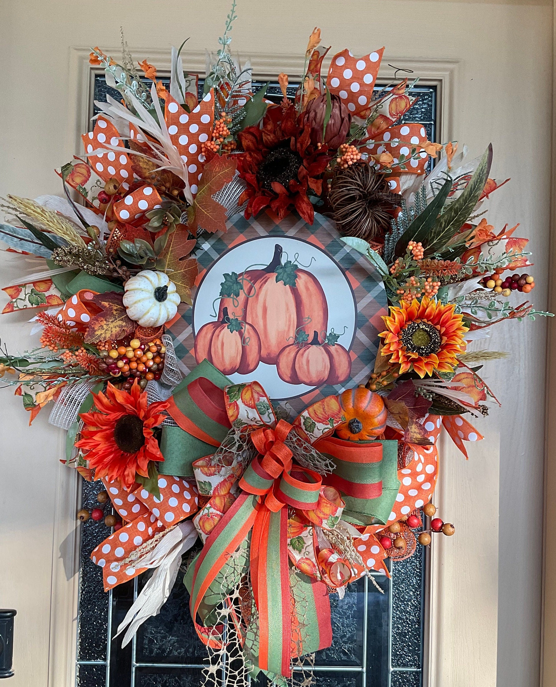 Large Fall Pumpkin Wreath, Sunflower Autumn Wall Decor, Fall Sunflower ...