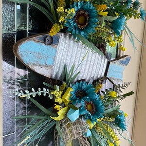 Turquoise Sunflower Fish Wreath, Yellow and Turquoise Sunflower Wreath ...