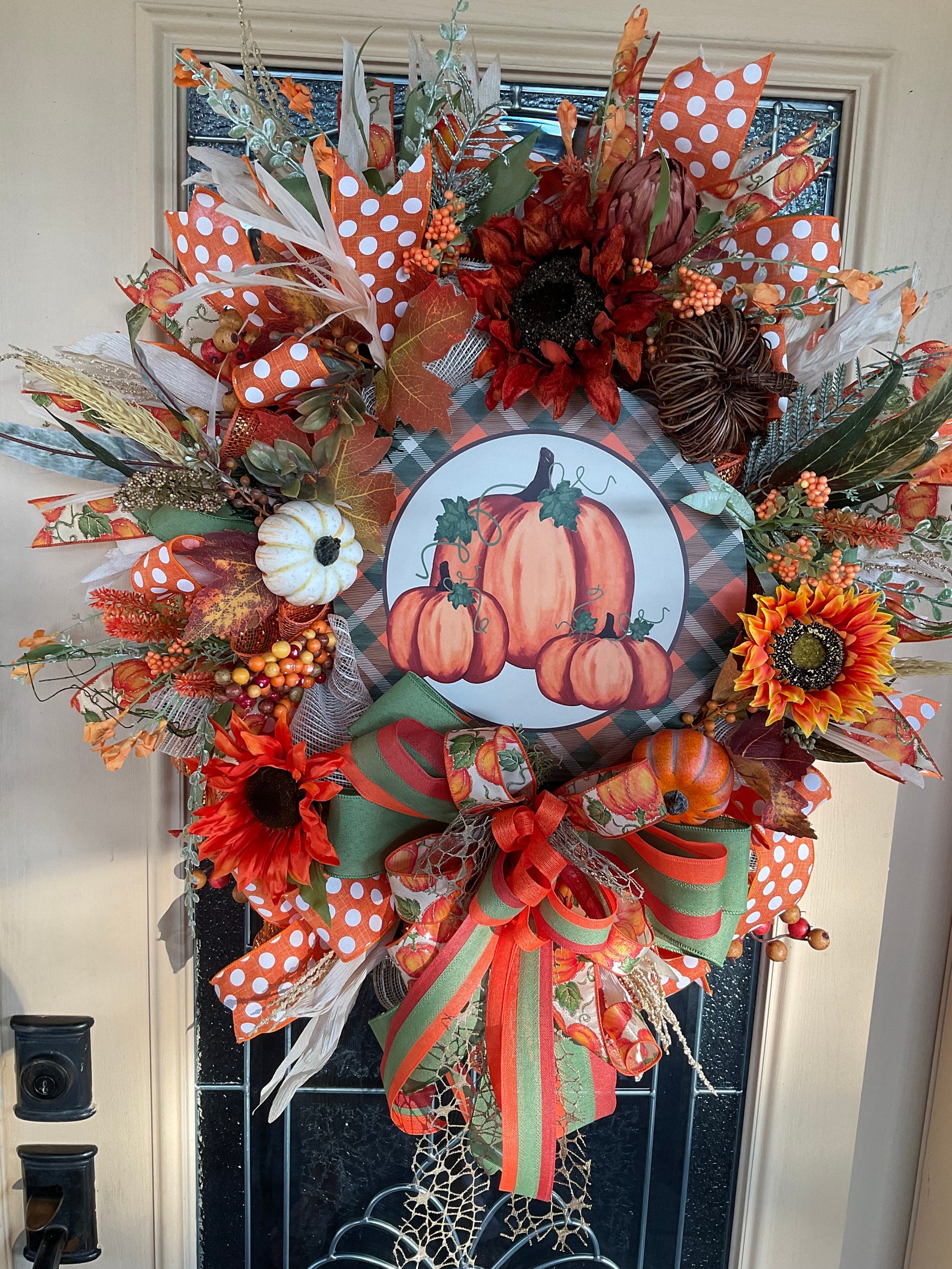 Large Fall Pumpkin Wreath, Sunflower Autumn Wall Decor, Fall Sunflower ...