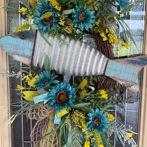Turquoise Sunflower Fish Wreath, Yellow and Turquoise Sunflower Wreath ...