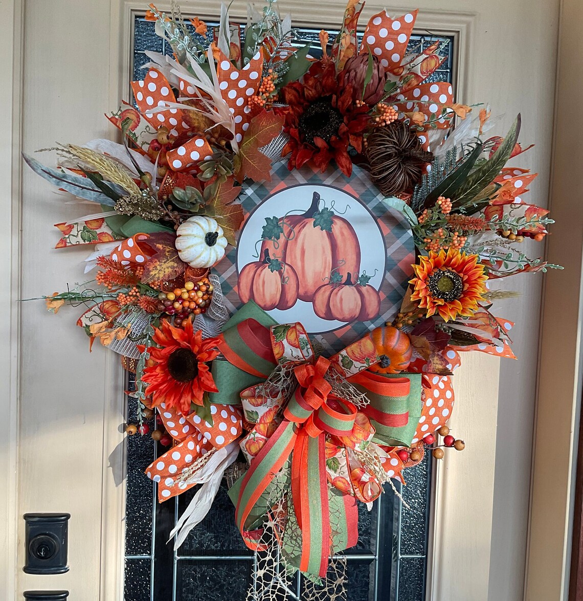 Large Fall Pumpkin Wreath, Sunflower Autumn Wall Decor, Fall Sunflower ...