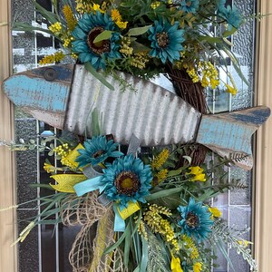 Turquoise Sunflower Fish Wreath, Yellow and Turquoise Sunflower Wreath ...