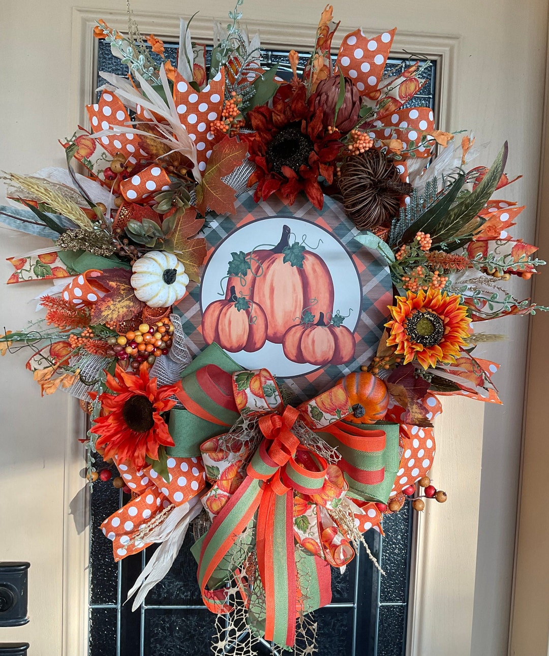 Large Fall Pumpkin Wreath, Sunflower Autumn Wall Decor, Fall Sunflower ...