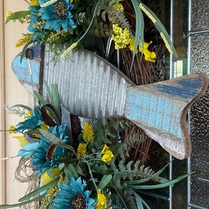 Turquoise Sunflower Fish Wreath, Yellow and Turquoise Sunflower Wreath ...