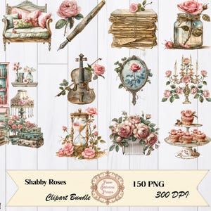 Shabby Roses Large Clipart Bundle | 150 Transparent PNG Images | Shabby ...